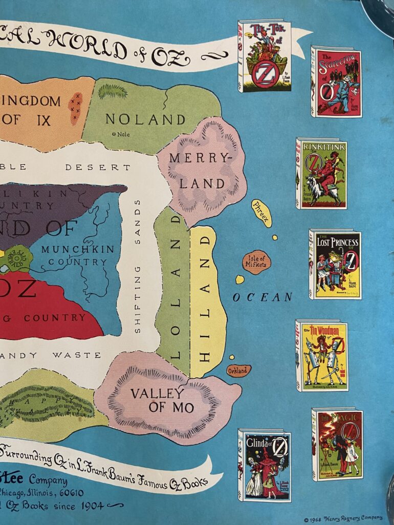 Sold: 1968 MAGICAL WORLD OF OZ MAP Blue Poster Reilly & Lee Wizard of ...
