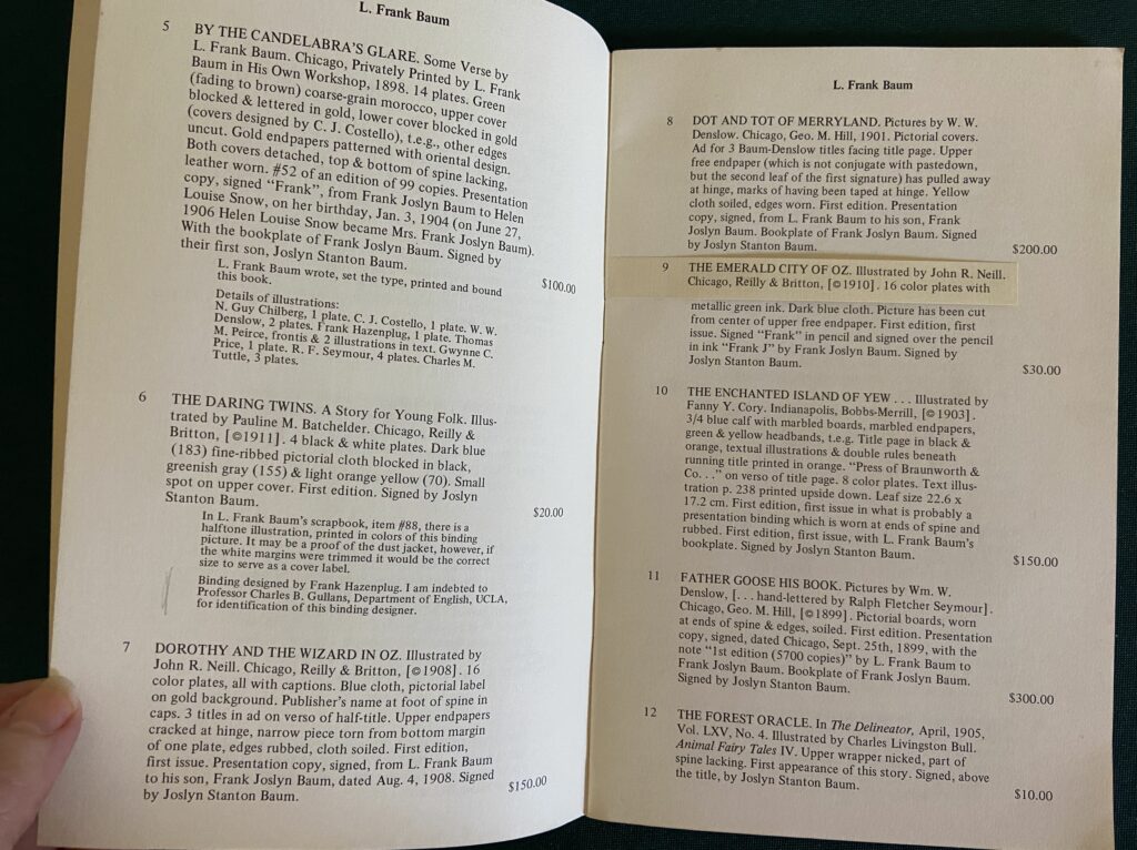 Sold: Catalog of L Frank Baum Family Rare Wizard of Oz, Oziana Material ...