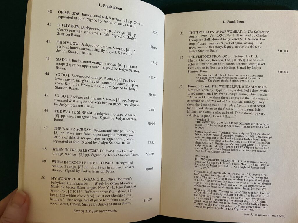 Sold: Catalog of L Frank Baum Family Rare Wizard of Oz, Oziana Material ...